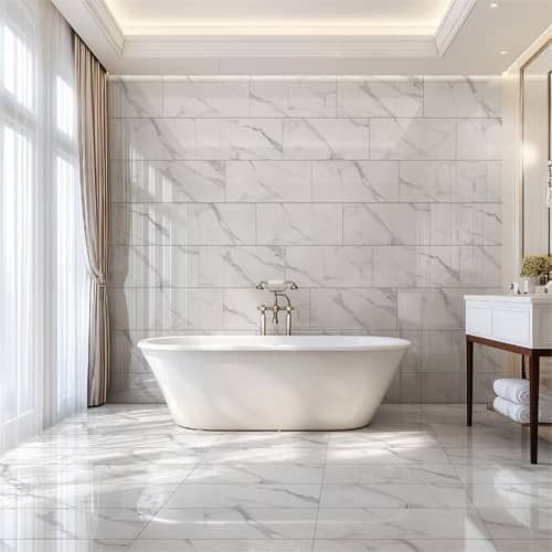 60x30 Madden White Gloss Marble Effect Ceramic - Tile Choice