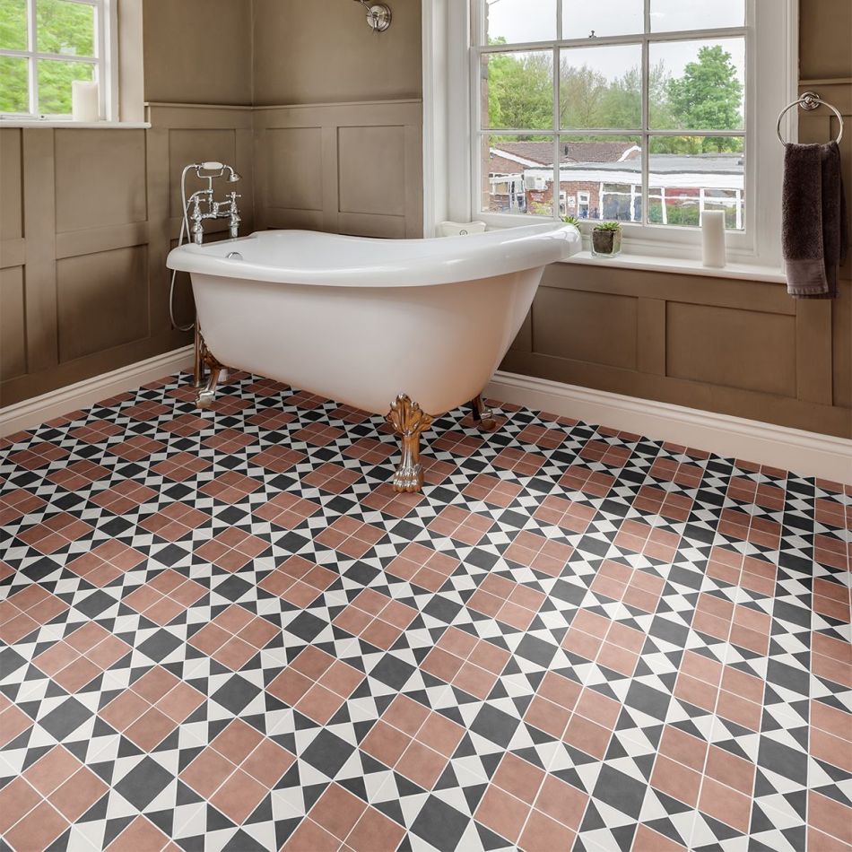 28x28cm Stiled Albert Victorian Porcelain Finchley Terracotta - Tile Choice