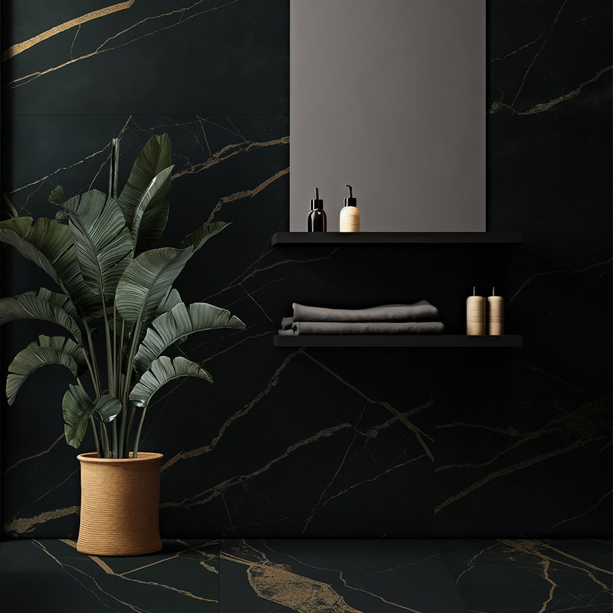 Black & Gold Matt Porcelain Wall & Floor Tile - 120x60cm - Tile Choice