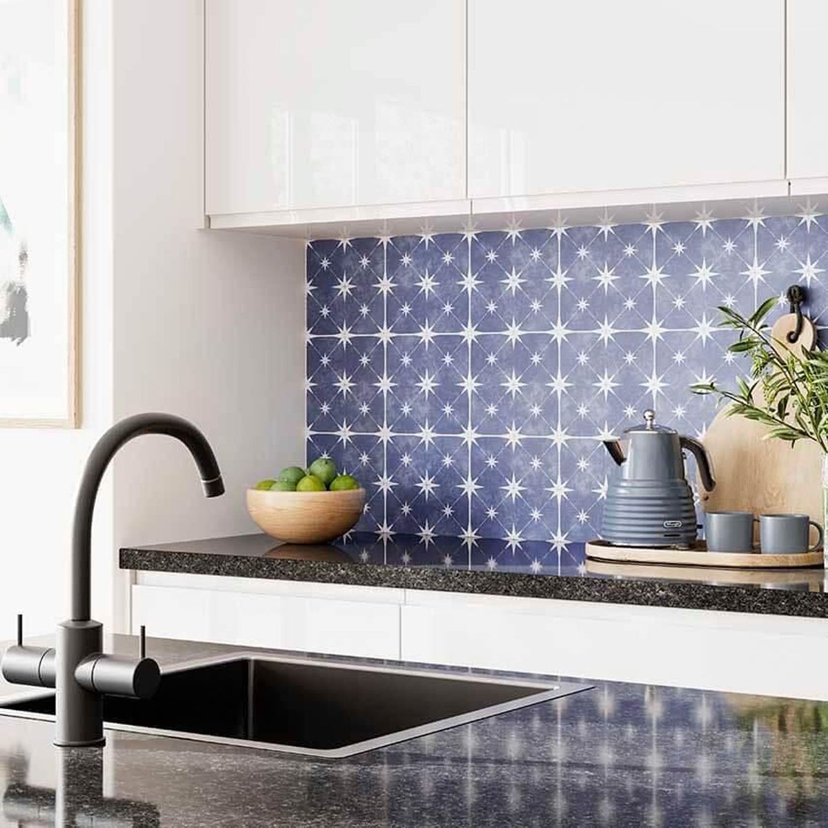 33.5x33.5 Frida Star Navy Blue Patterened - Tile Choice