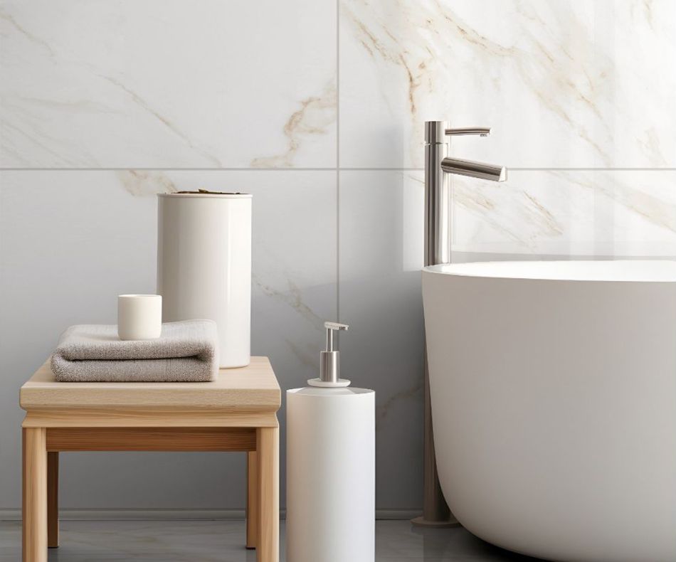 60x60 Medici Calacatta Gold Gloss Marble Effect Porcelain Tile - Tile ...